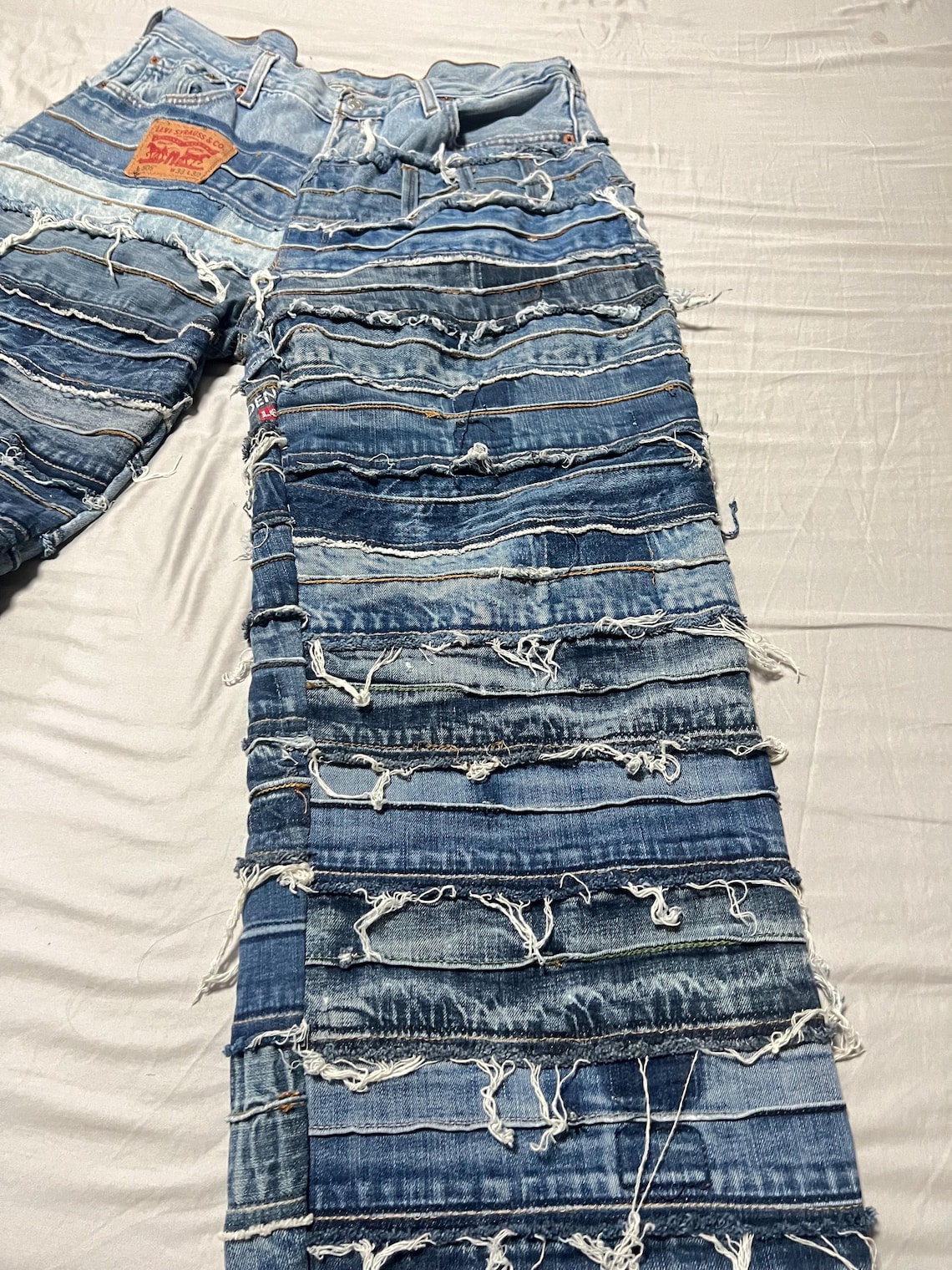 35" Waist DIY Denim Unique Patchwork Jeans Upcycled Vintage Style Pants ...