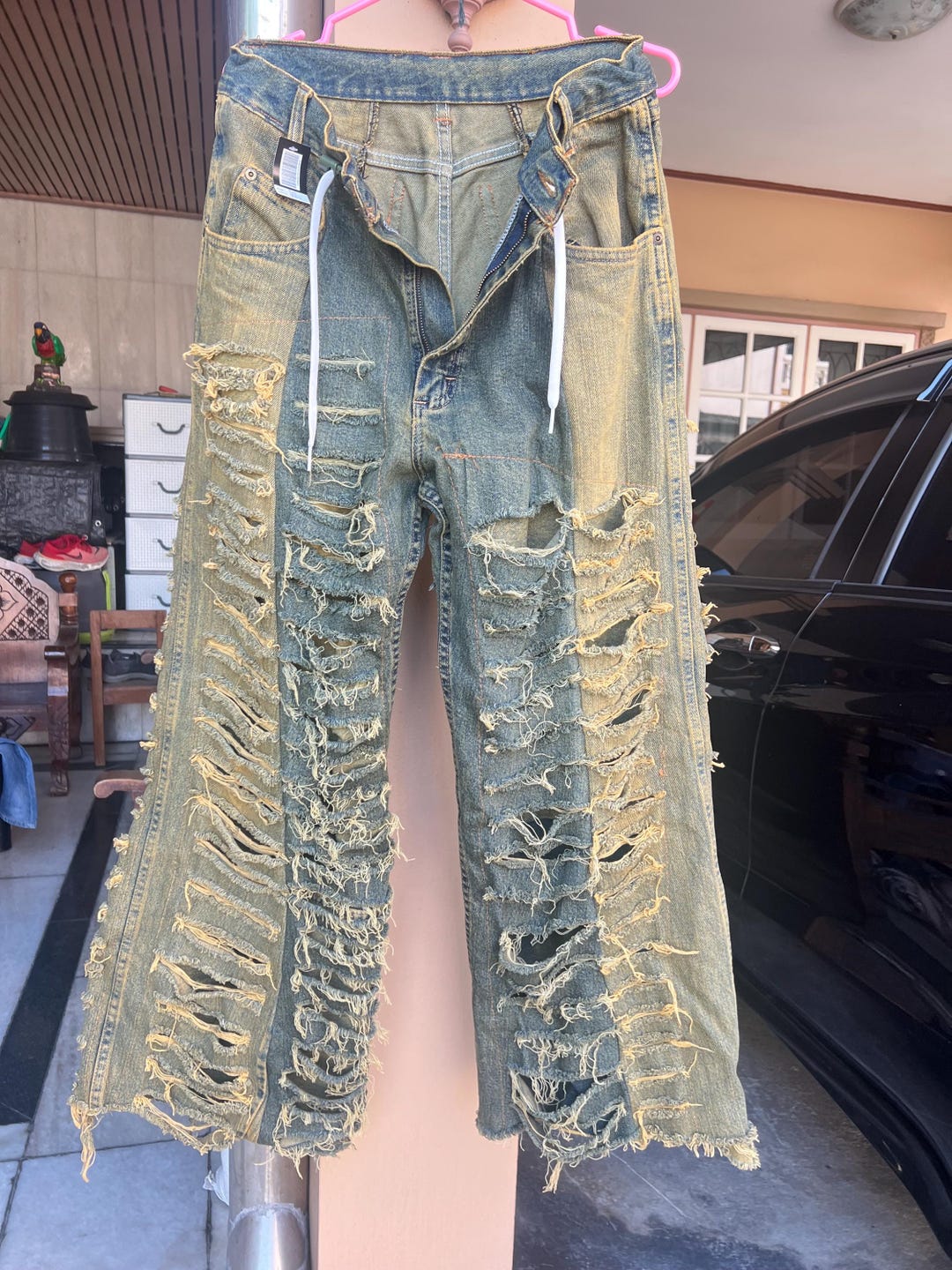 Handmade Distressed Ripped Denim Pants, Adjustable Waist 28-30 ...