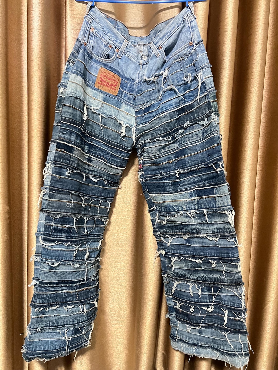 35" Waist DIY Denim Unique Patchwork Jeans Upcycled Vintage Style Pants ...