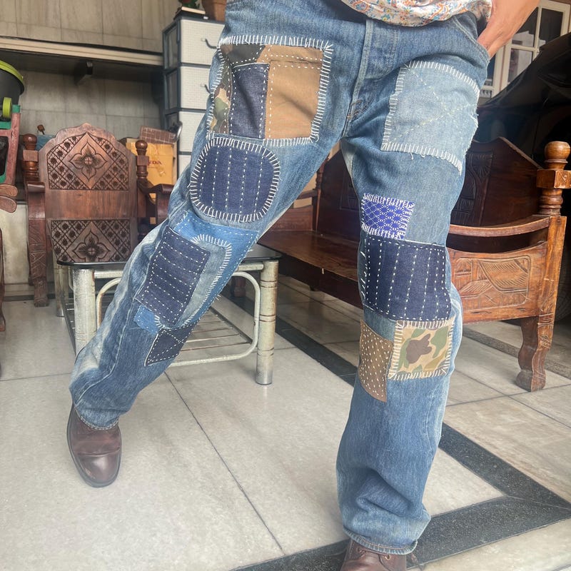 Mens Patchwork Jeans - Etsy