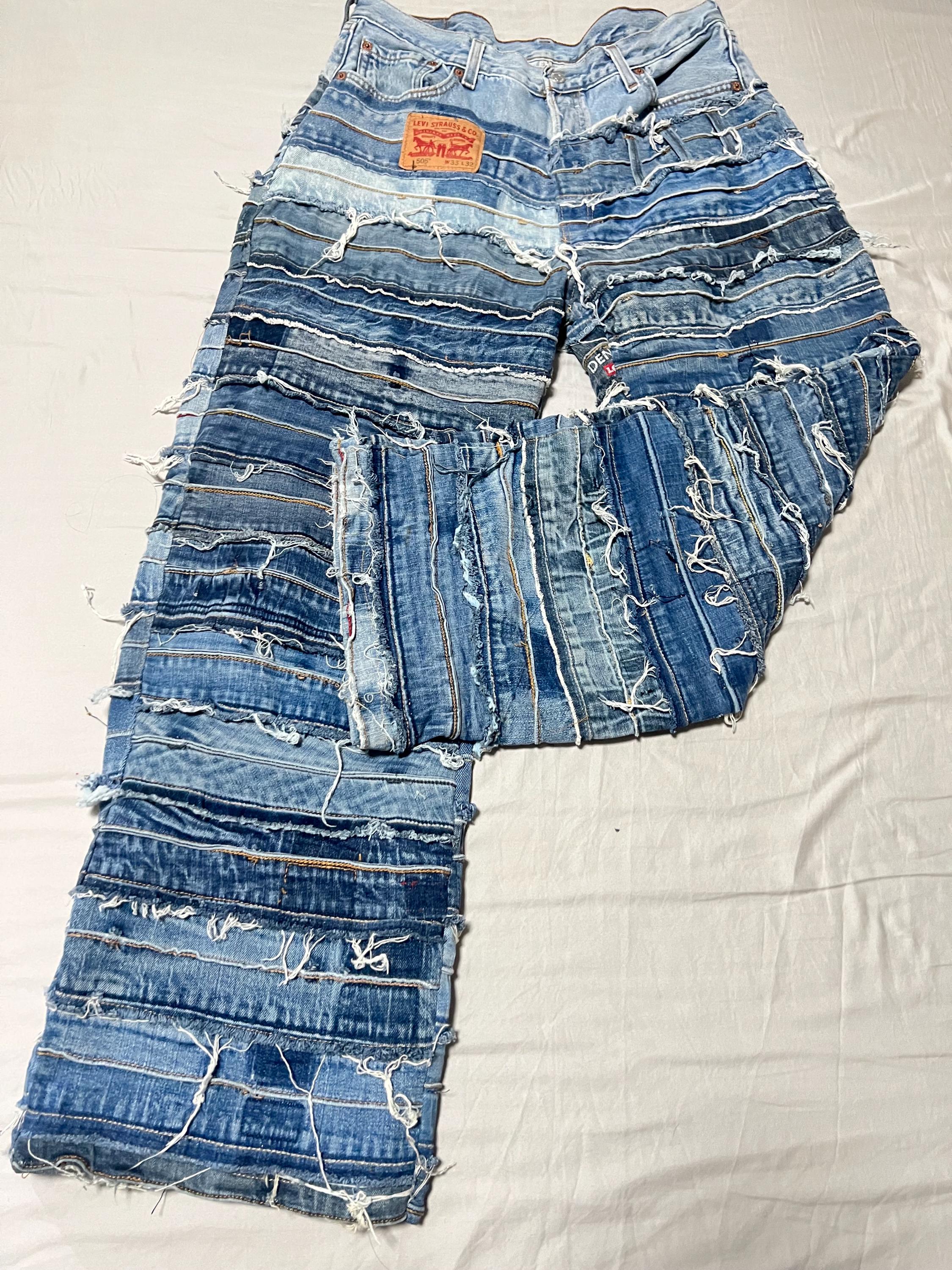 35" Waist DIY Denim Unique Patchwork Jeans Upcycled Vintage Style Pants ...