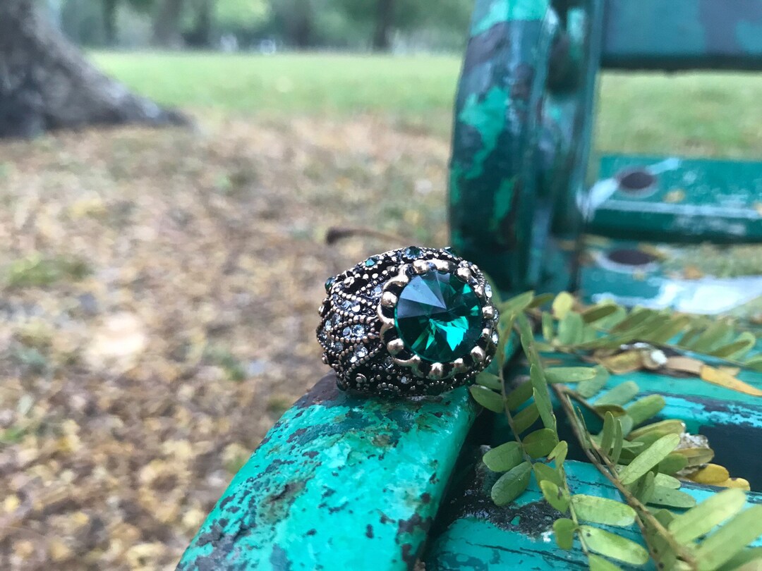 Retro Turkish Ottoman Sultan Green Ring Evil Eye Cz Topkapi Crystal ...