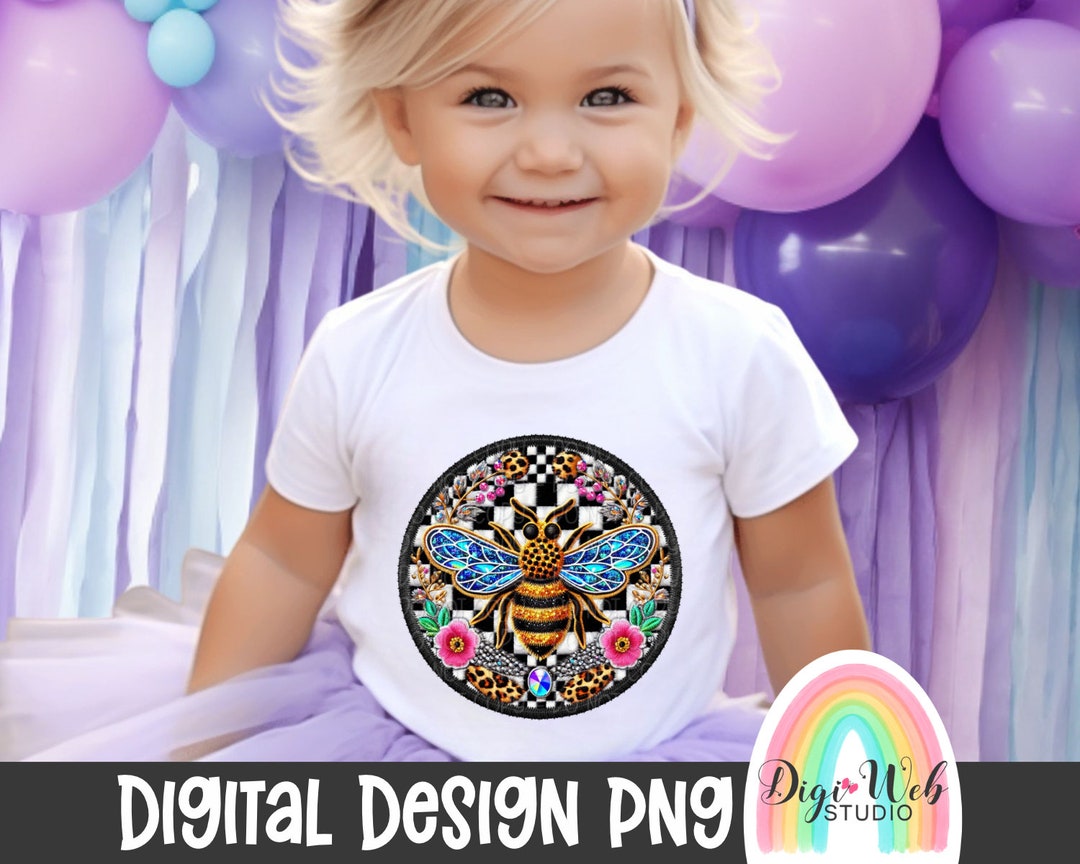 Bee PNG, Faux Embroidery Bee With Bling, Cute Kids Bee Digital Design ...