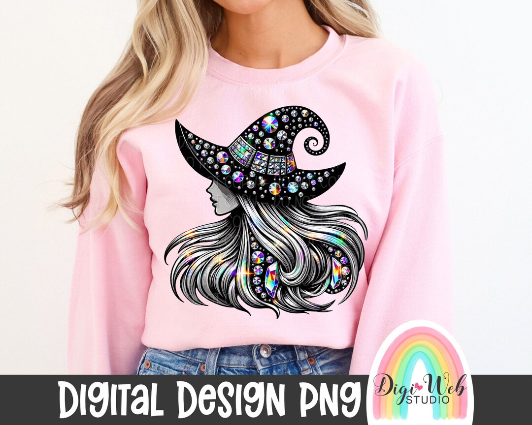 Halloween Witch PNG, Faux Rhinestones Digital Design, Spooky Season ...