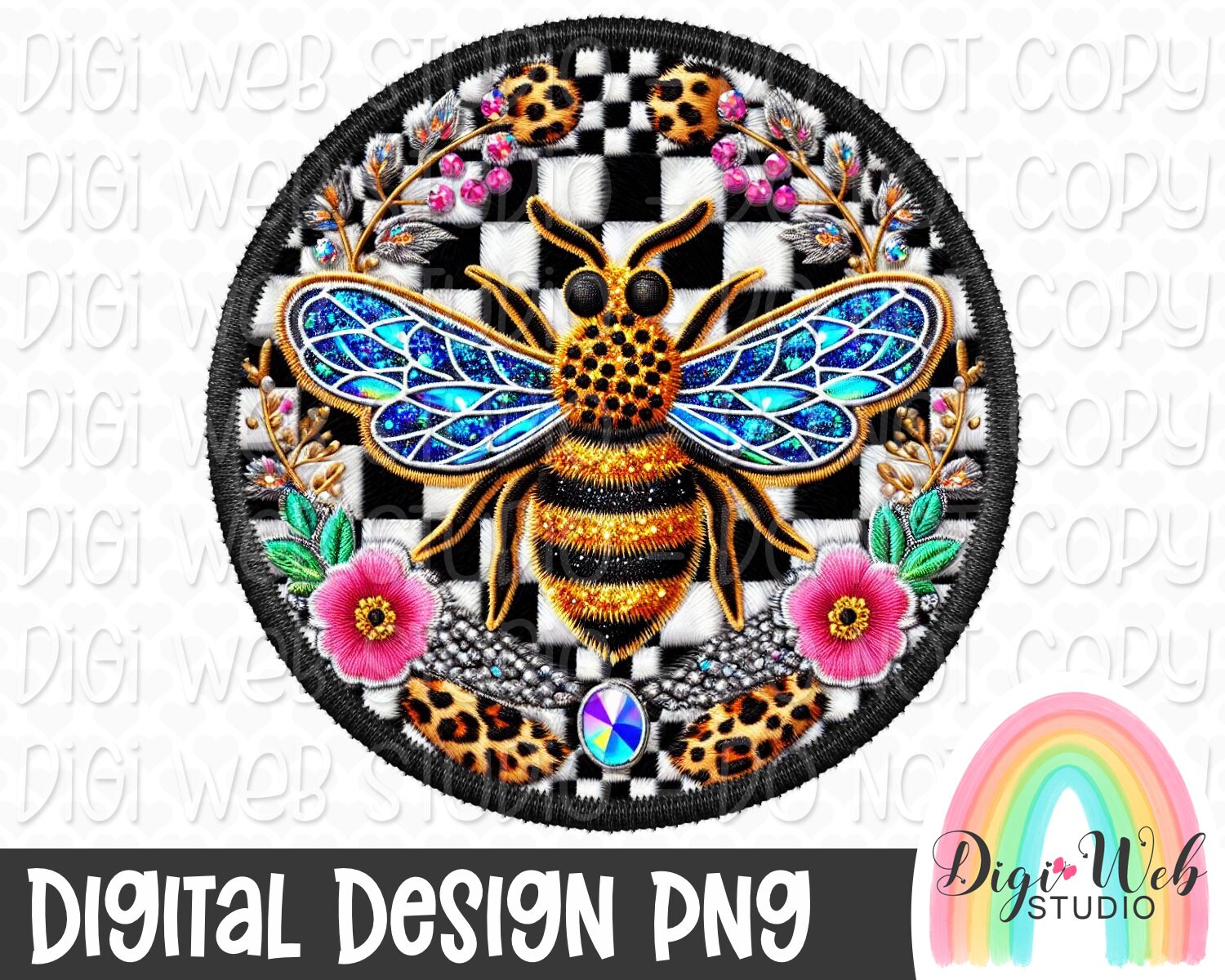 Bee PNG, Faux Embroidery Bee With Bling, Cute Kids Bee Digital Design ...