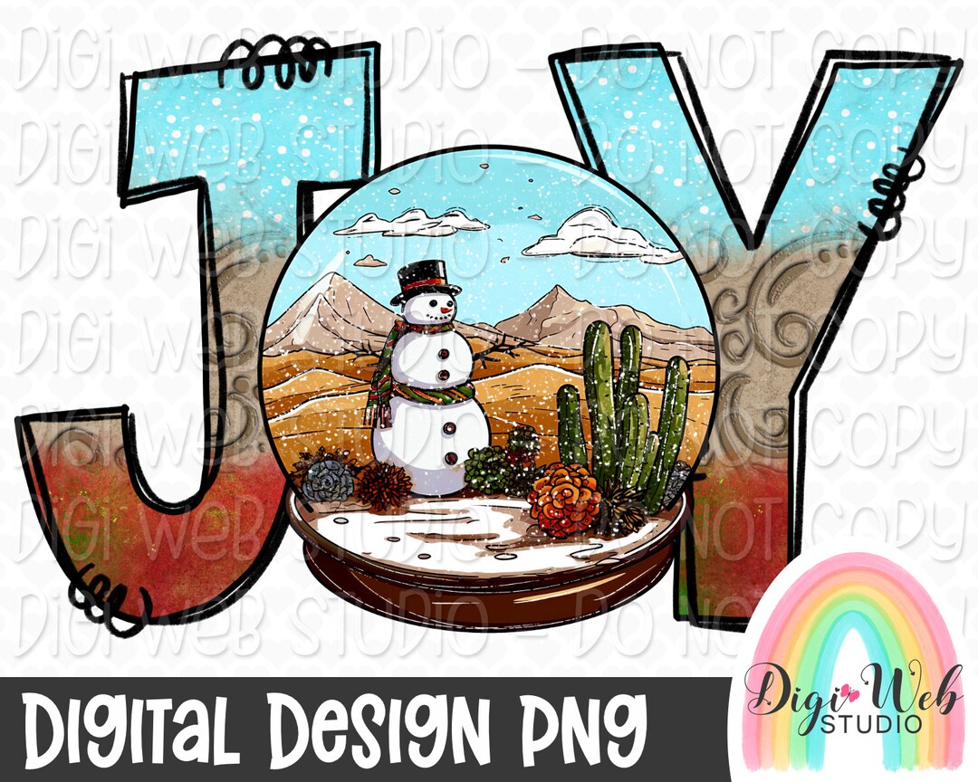Western Christmas Desert Snowman PNG Joy Digital Design - Etsy