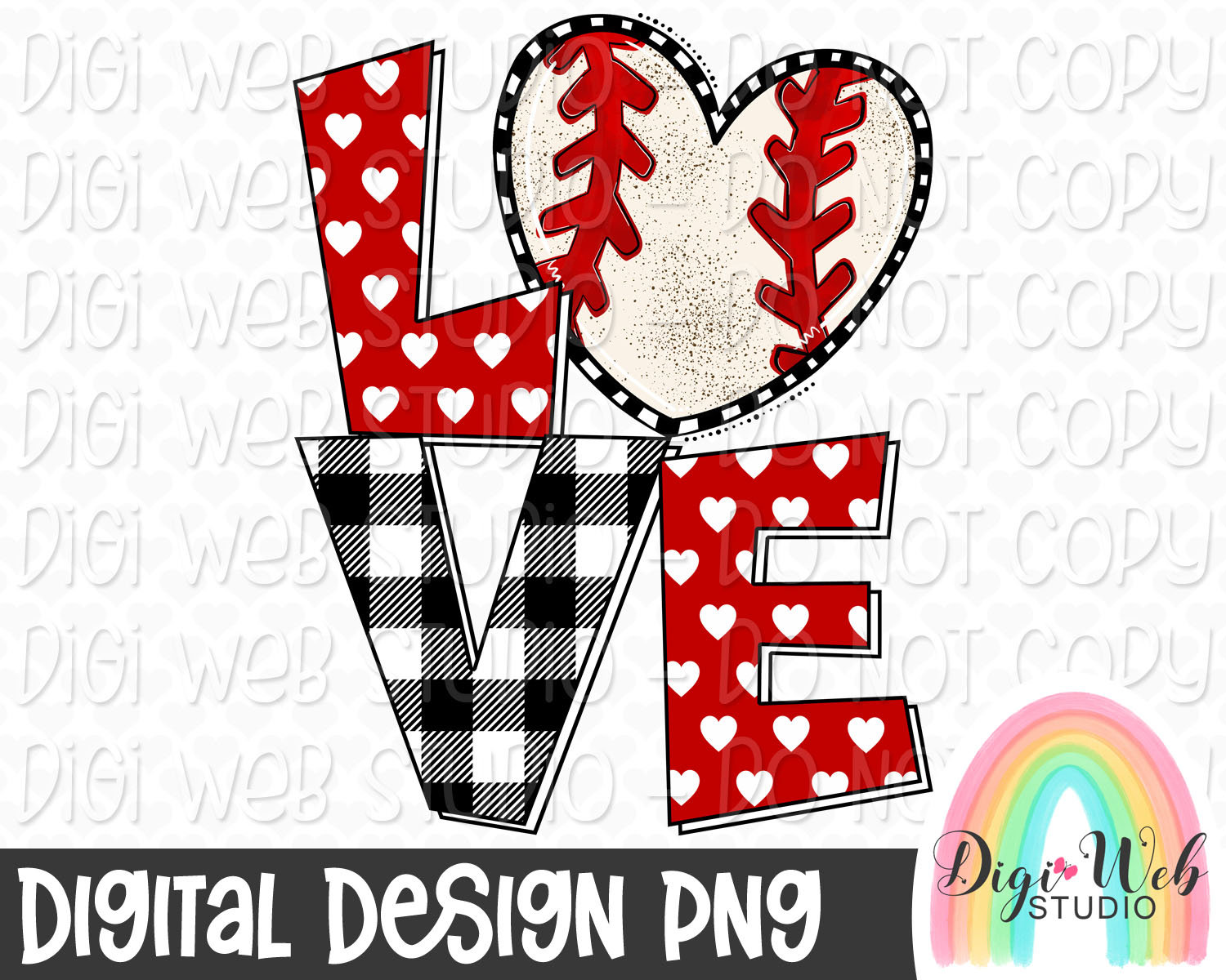 Love Baseball Sports Valentine's Day Digital | Etsy