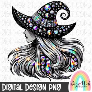Halloween Witch PNG, Faux Rhinestones Digital Design, Spooky Season ...
