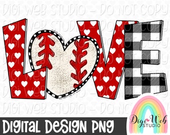 Love Baseball Sports Valentine's Day Digital | Etsy