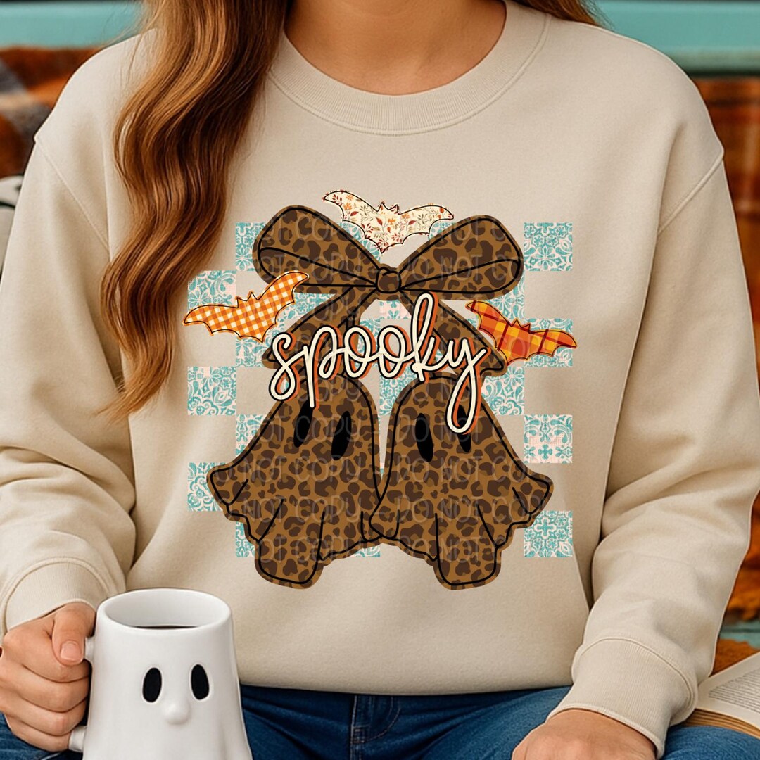 Spooky Ghost Cherries Png, Leopard Print Ghosts With Coquette Bow ...