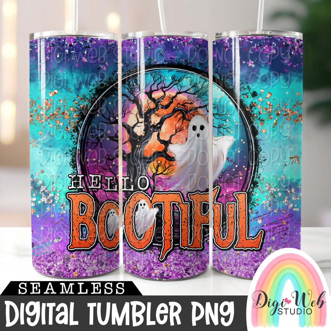 Ghost Tumbler PNG, Hello Bootiful, Halloween Tumbler PNG, Skinny Tumbler Design, 20 Oz Tumbler ...