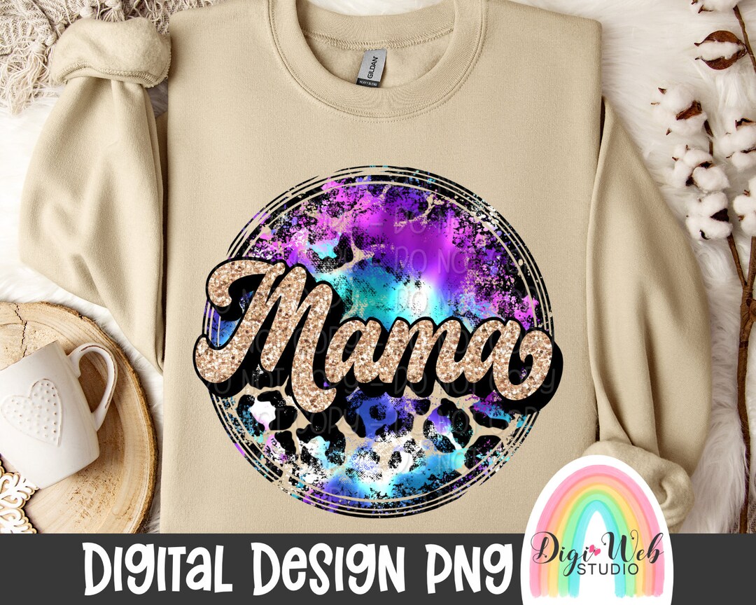Retro Mama Digital Design, Sparkle Mama on Leopard Print Circle, Mama ...