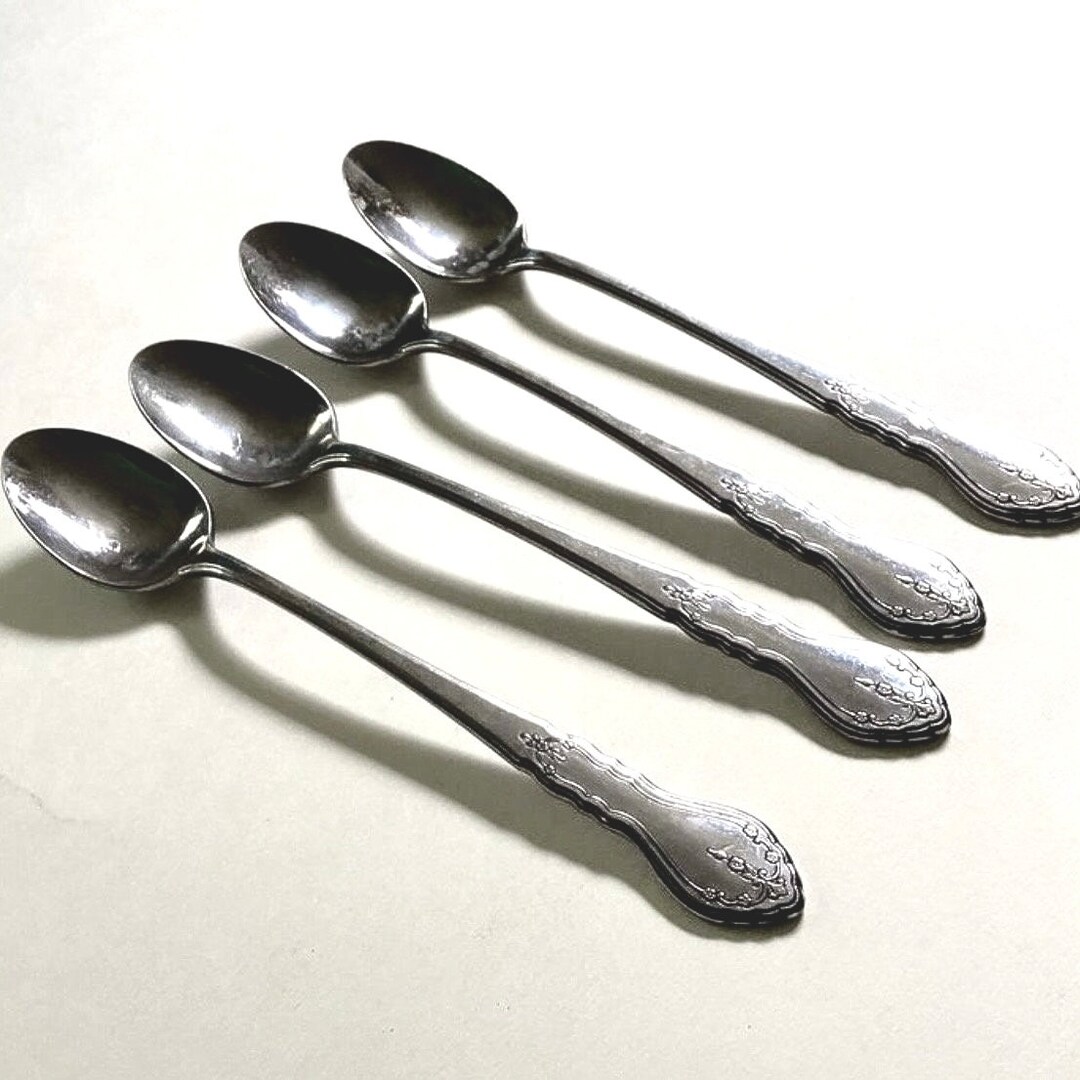 Vintage Set of 4 Floral Iced Tea Spoons, Marked Northland Stainless ...