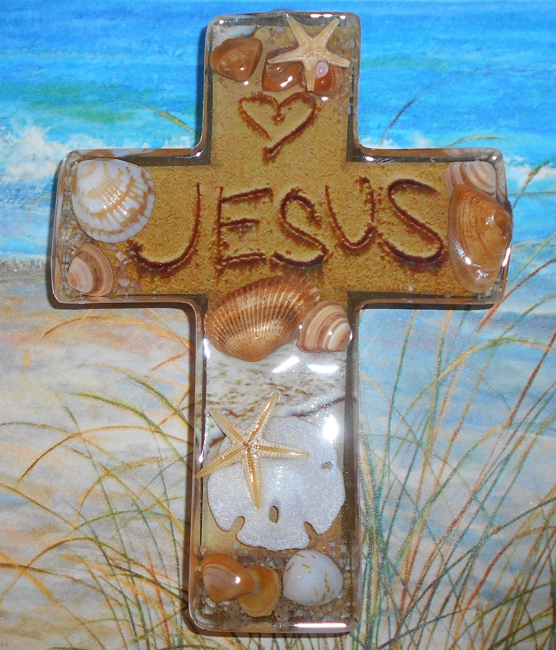 I Love Jesus Cross, Nautical Seashell Cross, Religious Wall Cross ...