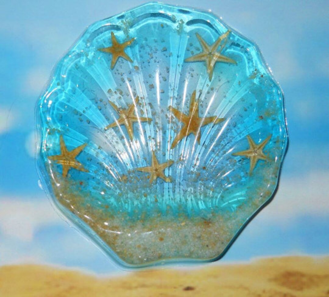 Starfish Jewelry Dish, Seashell Soap Dish, Ocean Blue Trinket Dish ...