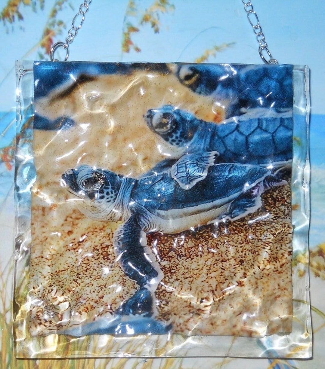 Sea Turtle Window Ornament, Turtle Coastal Wall Art, Water Ripple Sun ...
