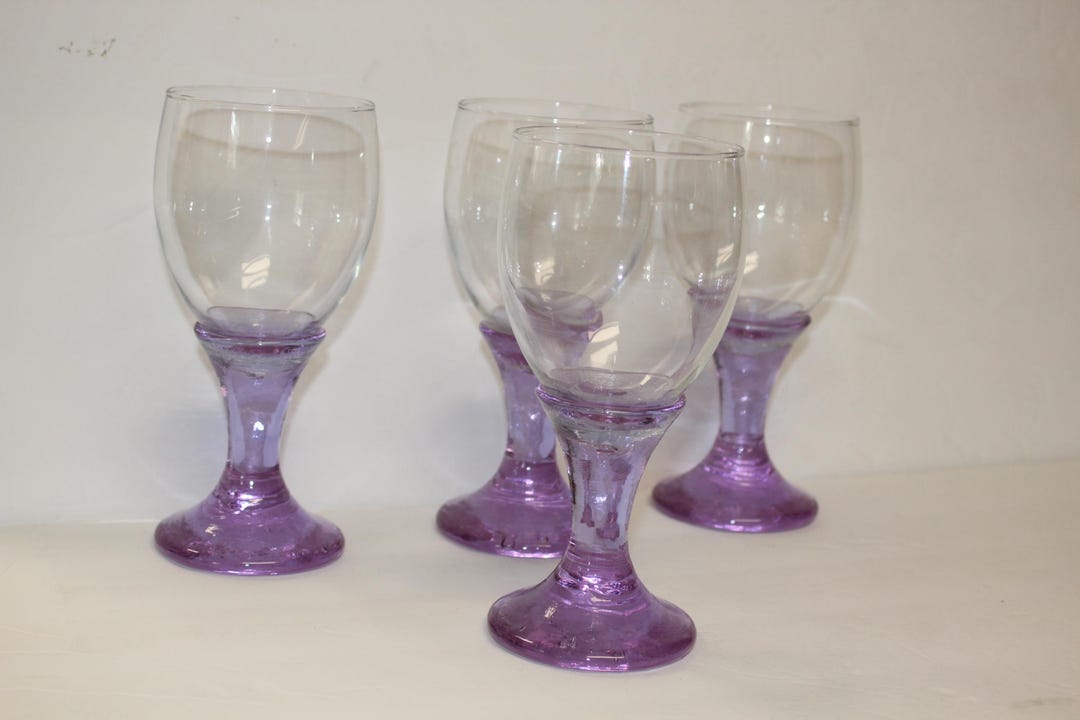Fire and Light Recycled Glass Lavender Wine Glass Goblet Signed Set of ...