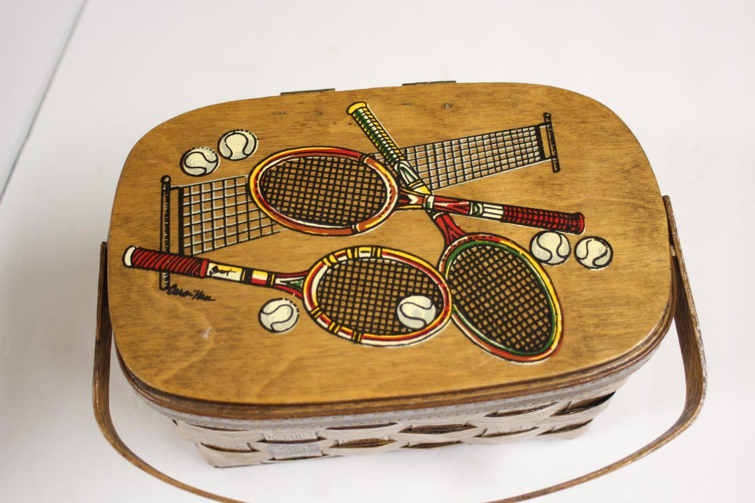 Vintage Woven Hinged Tennis Basket Purse Wood Top Handle Bottom Signed Caro Nan - Etsy