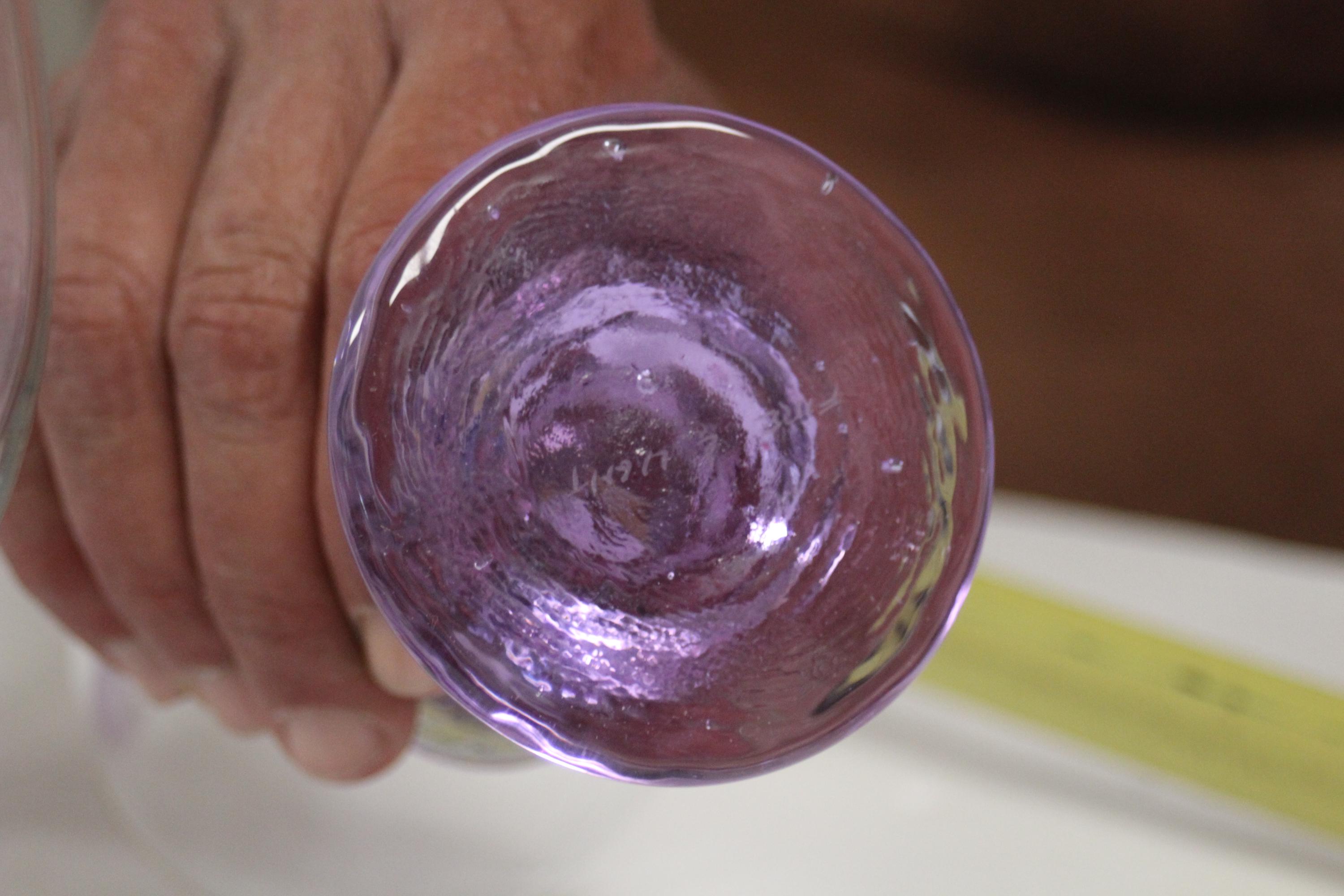 Fire and Light Recycled Glass Lavender Wine Glass Goblet Signed Set of ...