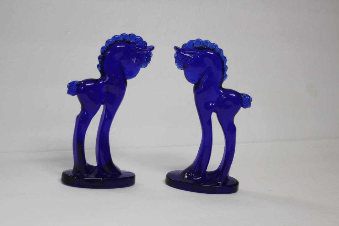 Vintage Pair of Mosser Glass Cobalt Blue Pony Trojan Horse - Etsy