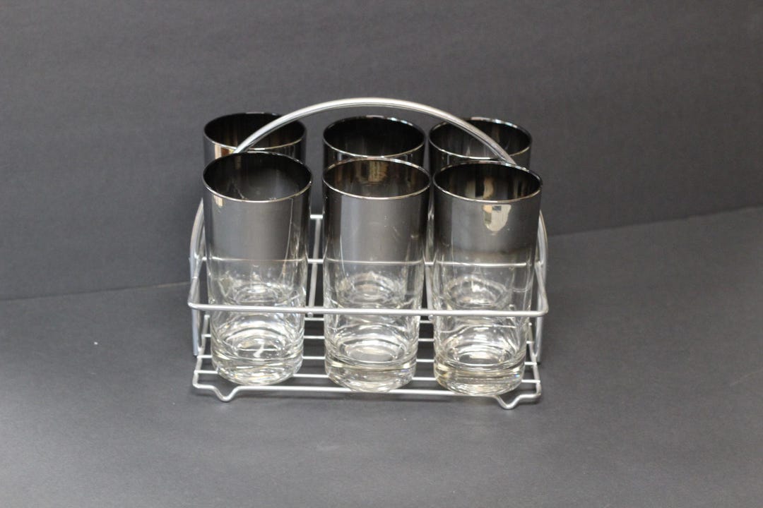 Vintage Dorothy Thorpe Tom Collins Glass Cocktail With Chrome Caddy ...
