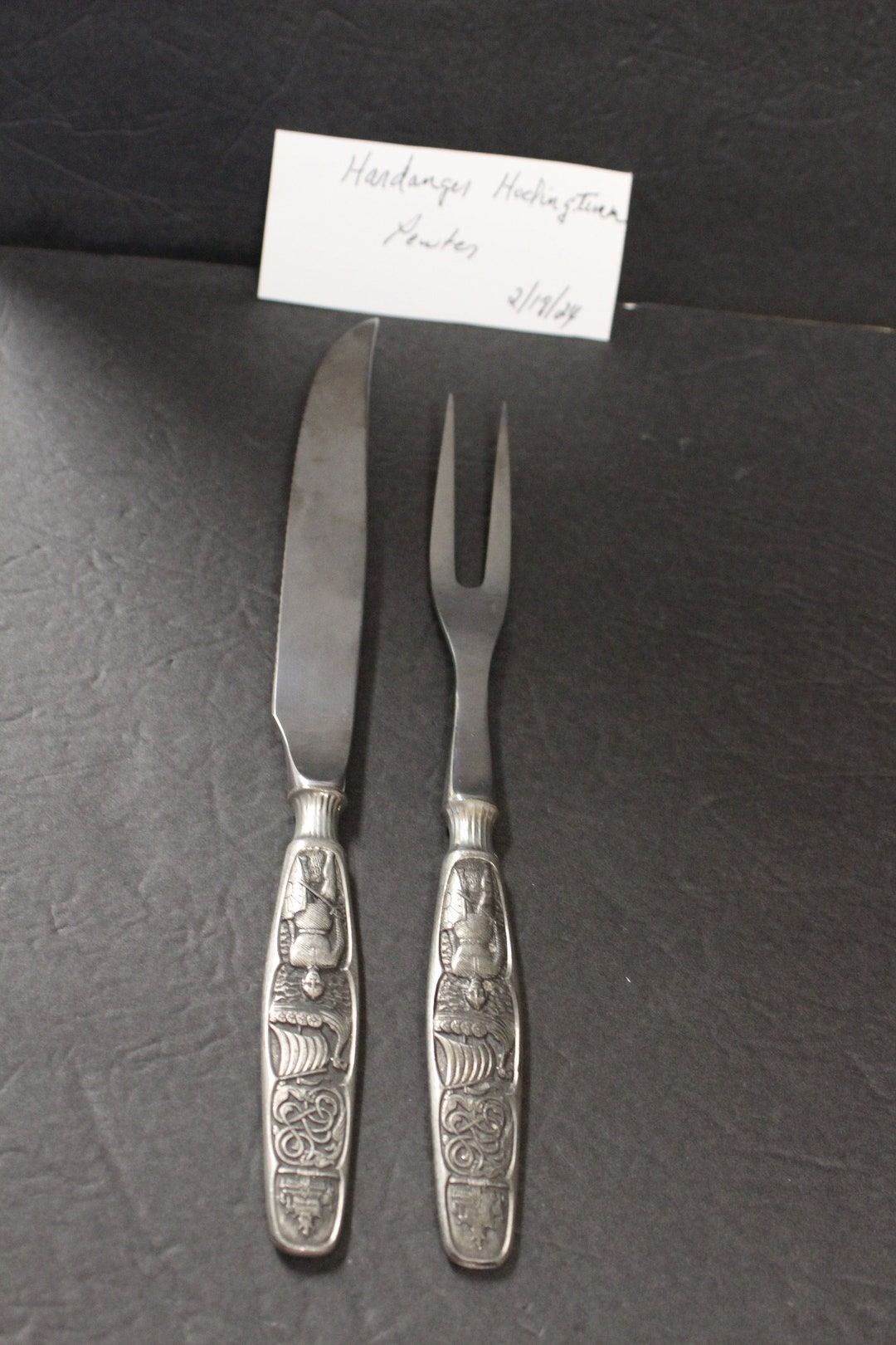 Konge Tinn Pewter Heilag Carving Set of 2 Vintage Viking Norway ...