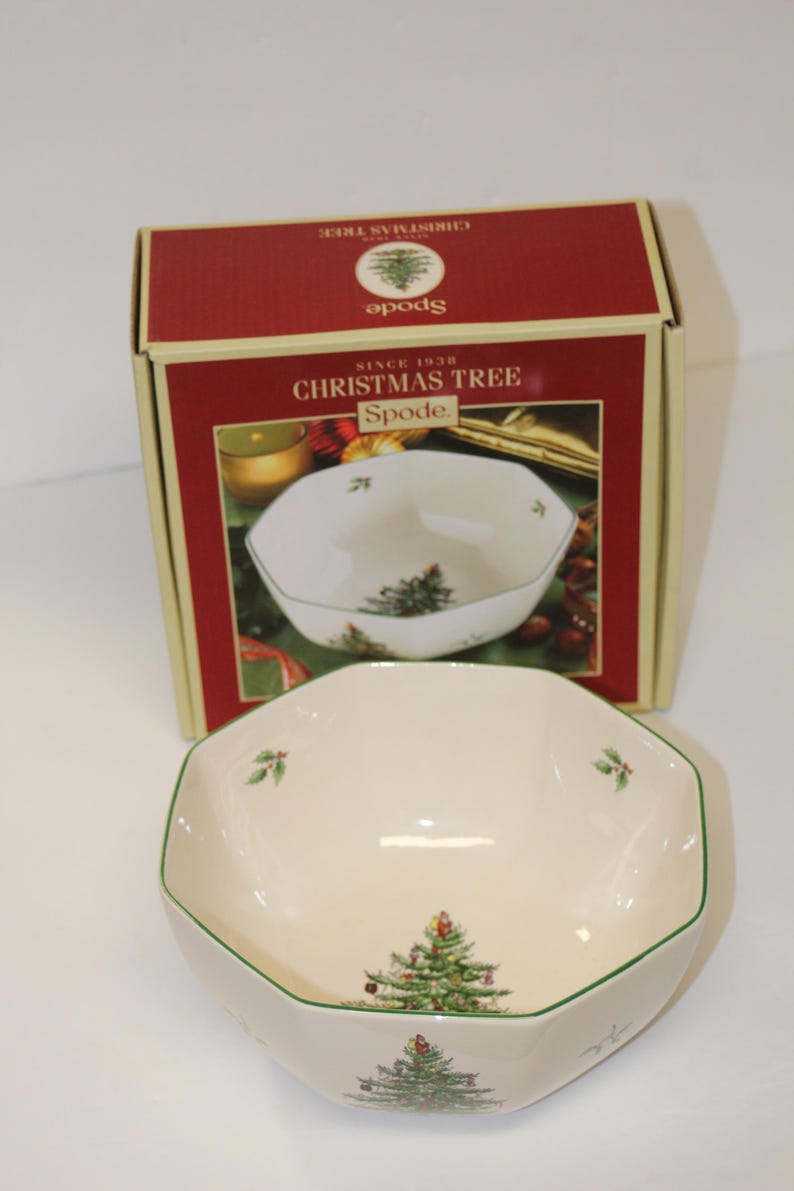 Spode Christmas Tree Octagonal Cranberry Bowl Green Trim - Etsy