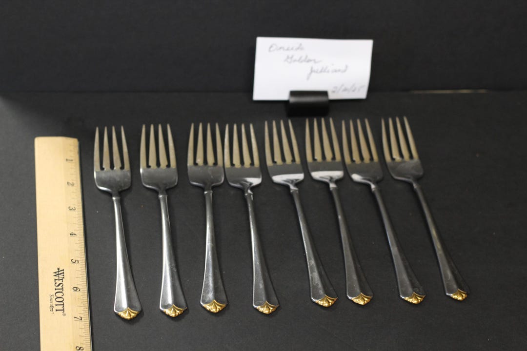 Oneida Golden Juilliard Cube Set of 8 Salad Forks Stainless Flatware - Etsy