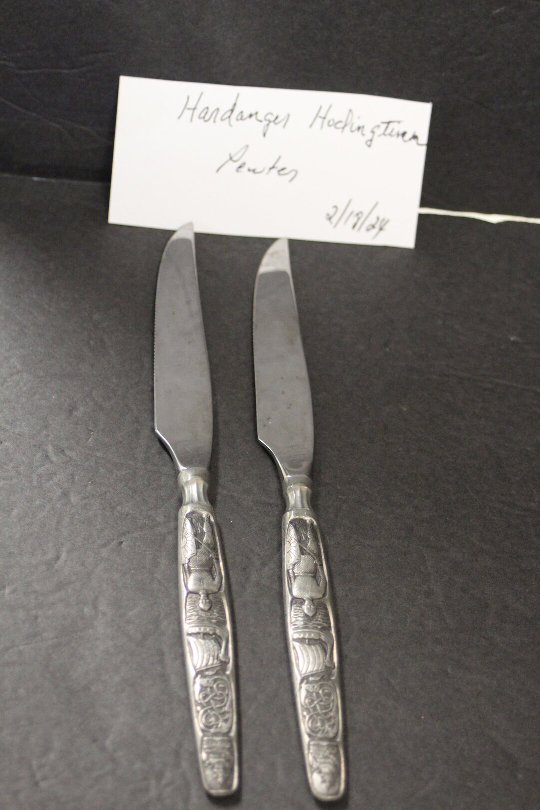 Konge Tinn Pewter Heilag Dinner Knifes Set of 2 Vintage Viking Norway ...