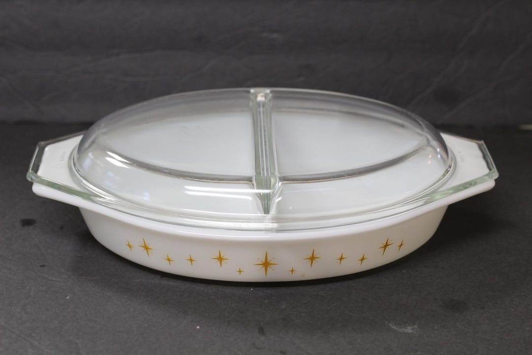 Vintage Pyrex Constellation Atomic Starburst Divided Casserole With Lid ...