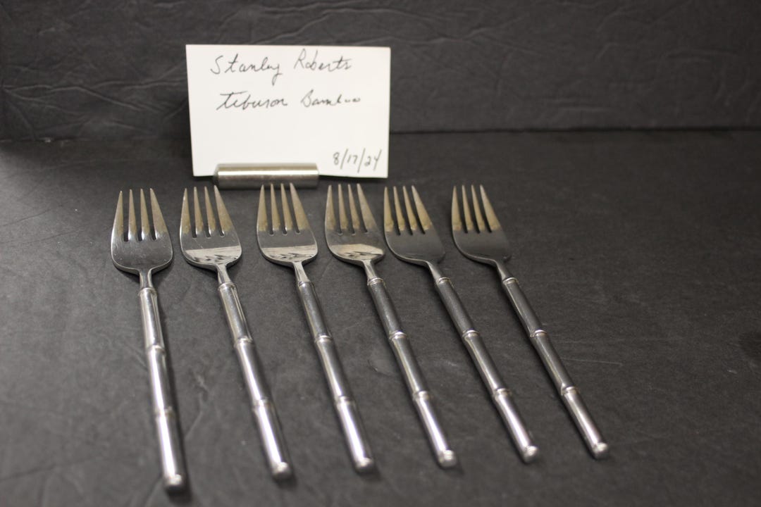 Stanley Roberts TIBURON BAMBOO Stainless Silverware Lot 6 Salad Forks ...