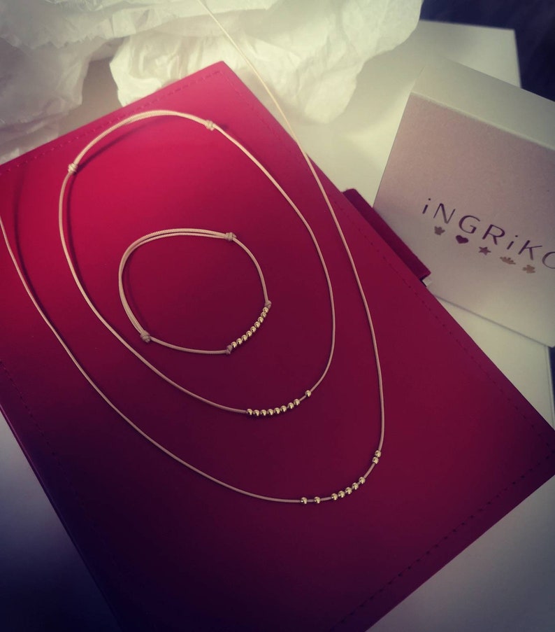 14K Gold Beads String Necklace Beaded Necklace Red String - Etsy