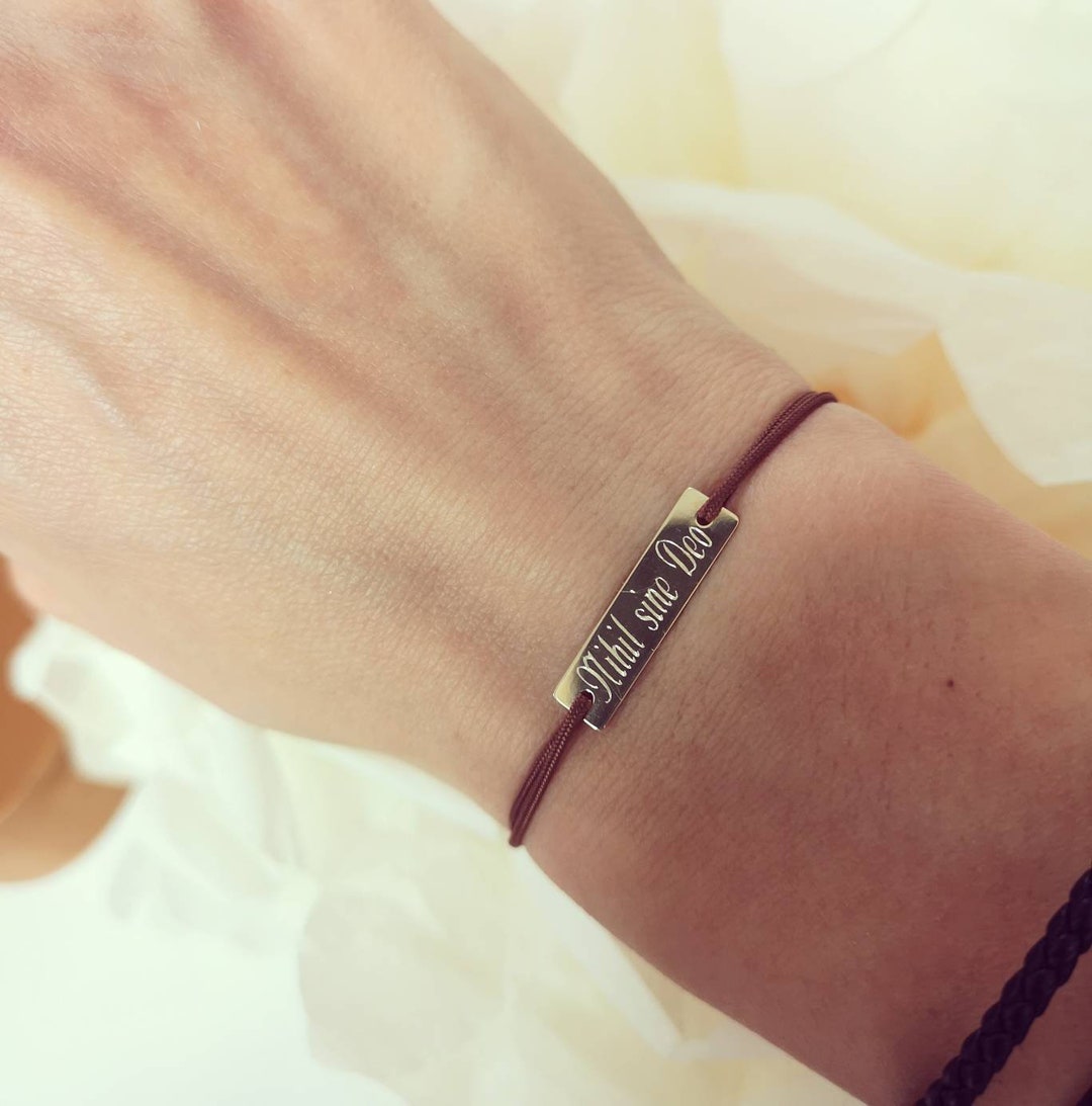 Personalized Bar Bracelet, Custom Engraved 14K SOLID Yellow Gold Bar ...