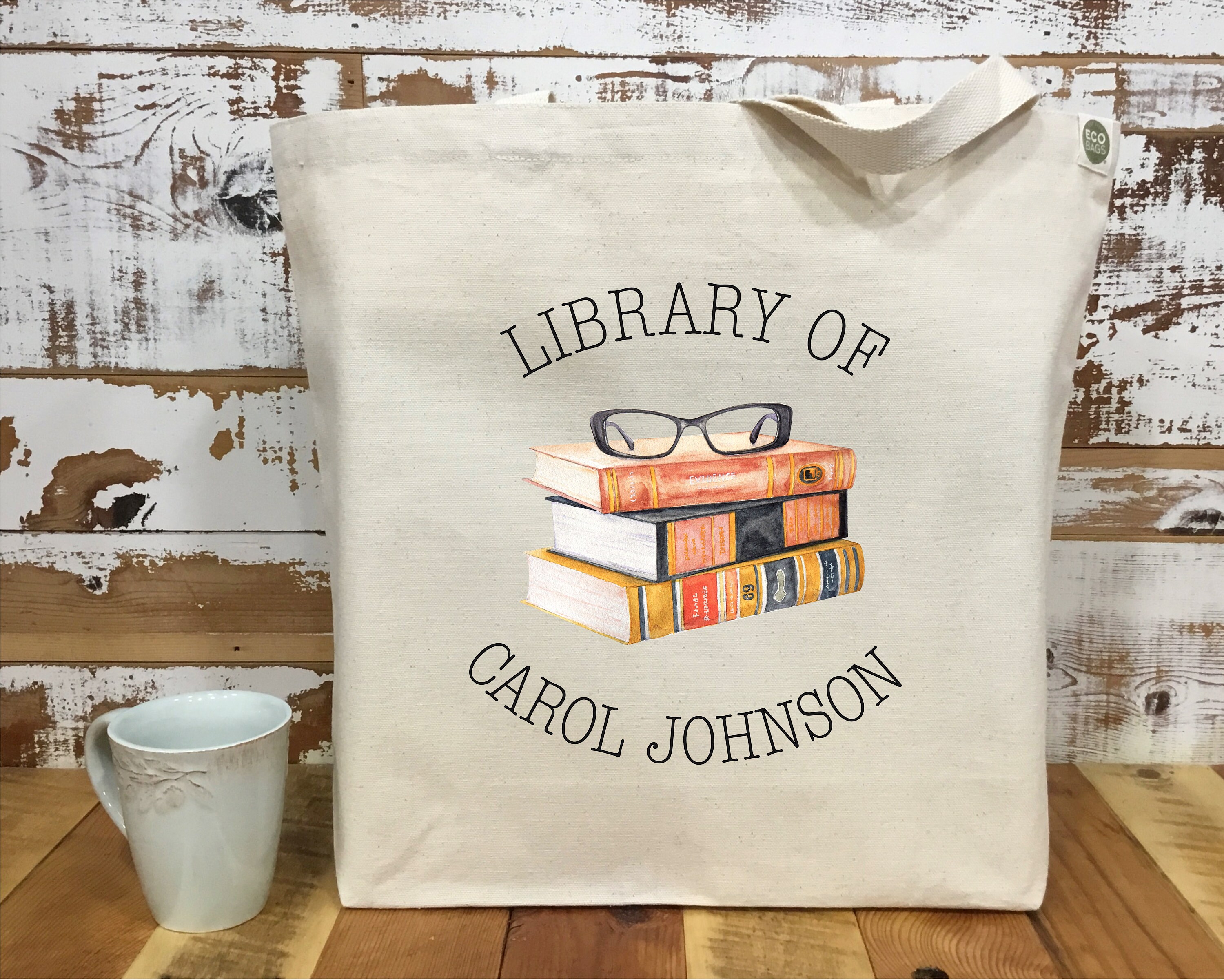 Personalized Book Tote Book Bag Bibliophile Gift Library | Etsy