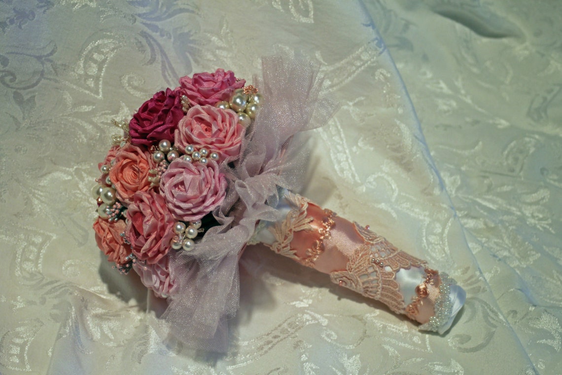 Custom Wedding Bridal Ribbonwork Bouquet - Etsy
