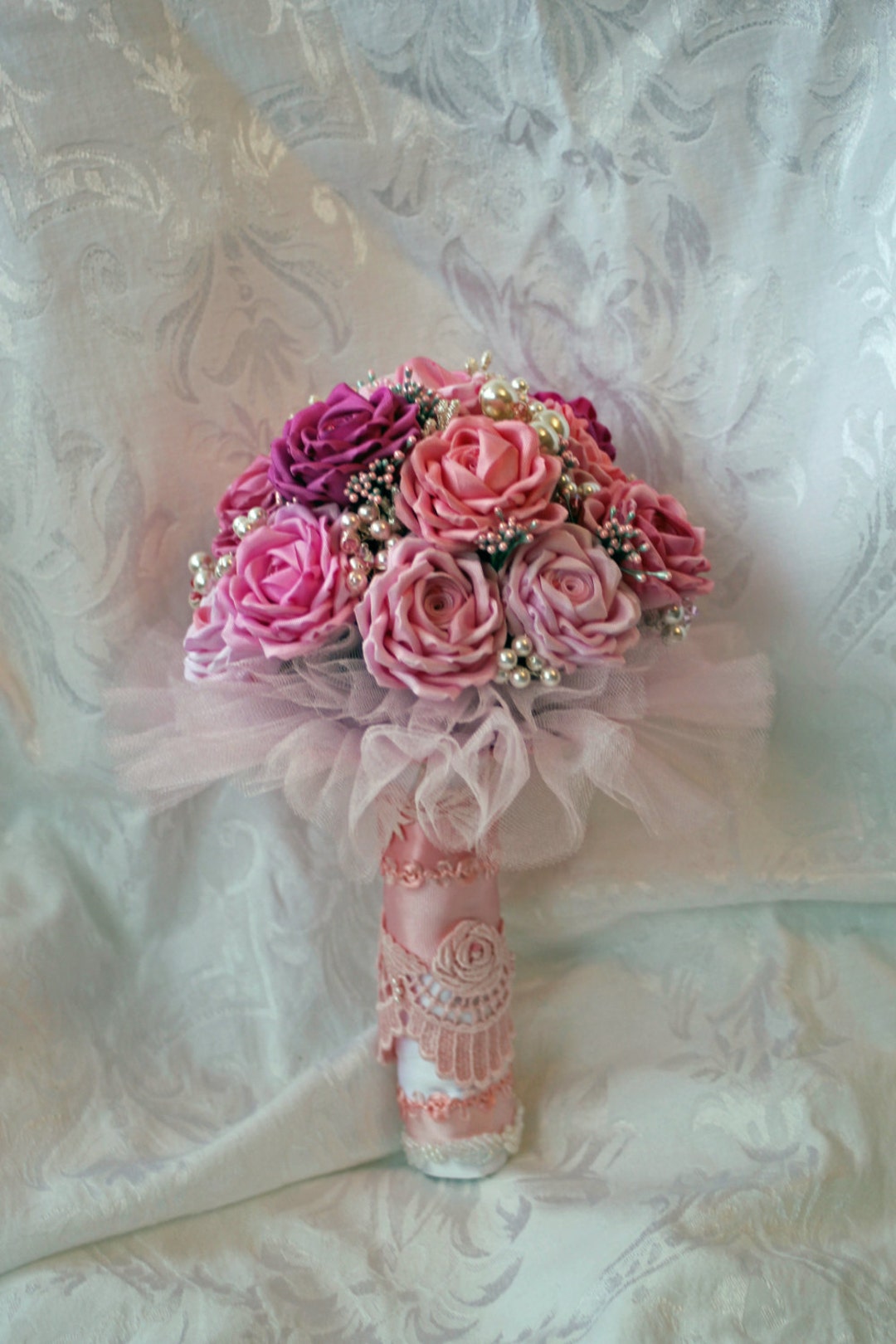 Custom Wedding Bridal Ribbonwork Bouquet - Etsy