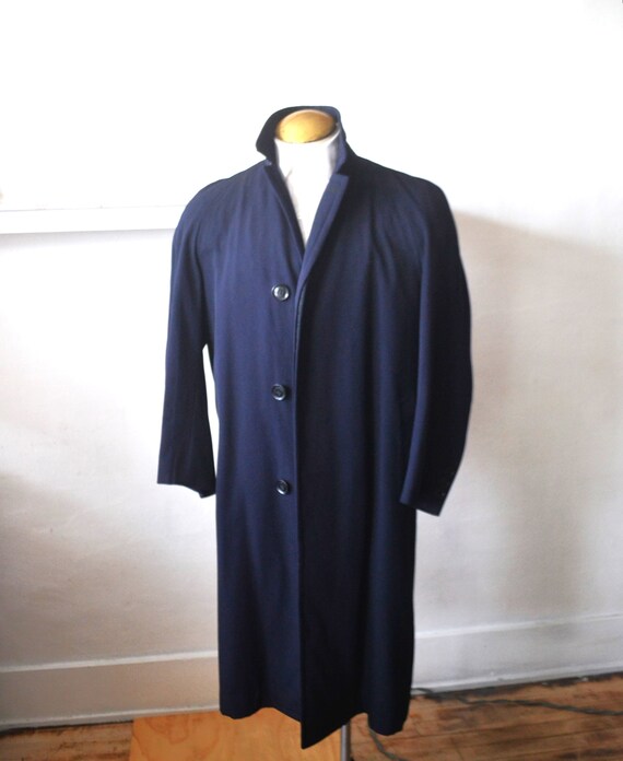 Sherpa Lined Gabardine Overcoat/50's Below Knee Leng… - Gem