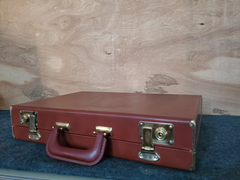 Vintage Hard Sided Leather Briefcase/ Locking Attache'/ Document/laptop ...