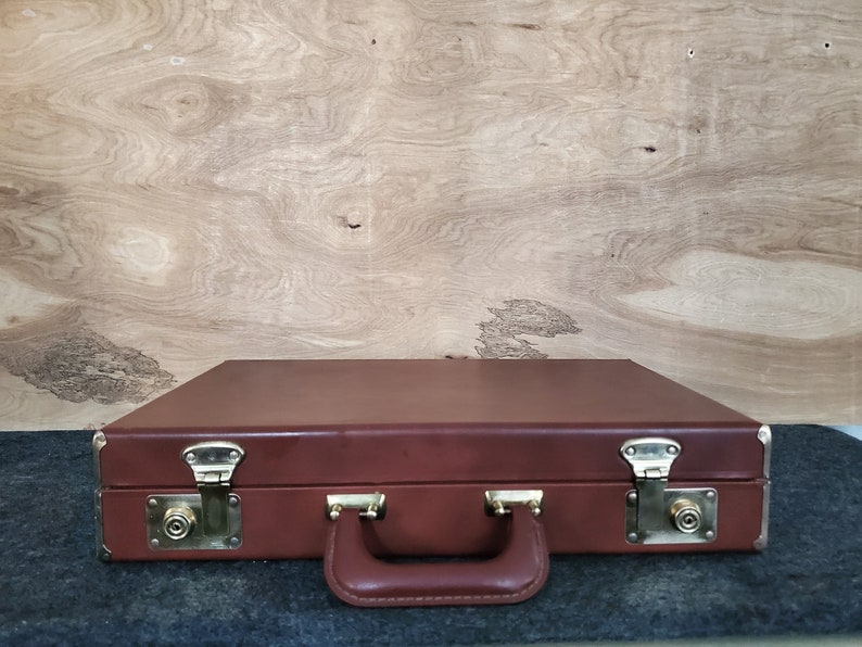 Vintage Hard Sided Leather Briefcase/ Locking Attache'/ Document/laptop ...