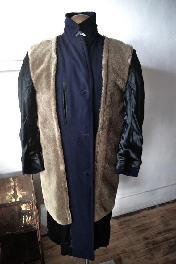 Sherpa Lined Gabardine Overcoat/50's Below Knee Leng… - Gem