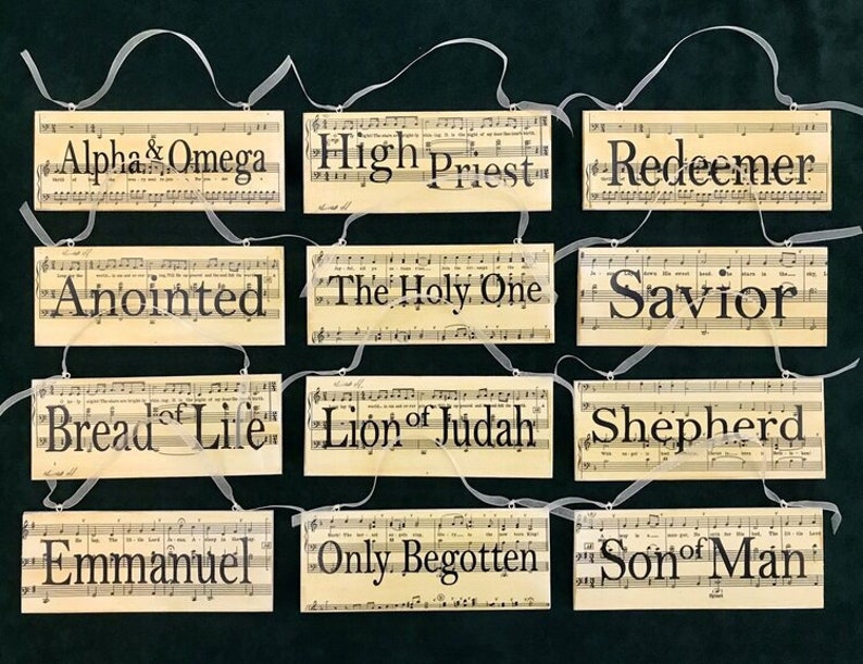 SET 2 - Names of Christ Wooden Plaque Ornaments, Set of 12, Script or ...