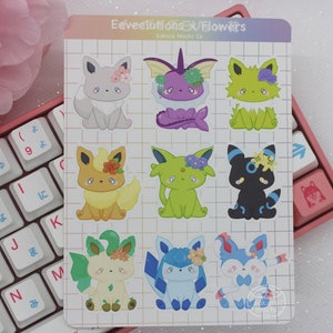 Floral Eeveelution Sticker Sheets | Shiny Eeveelution Flower Stickers ...