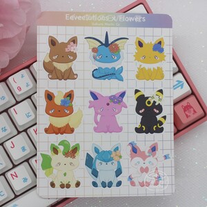 Floral Eeveelution Sticker Sheets | Shiny Eeveelution Flower Stickers ...