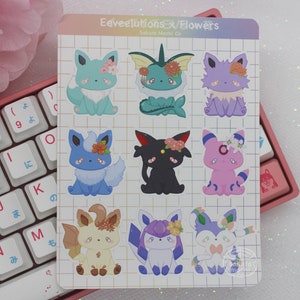 Floral Eeveelution Sticker Sheets | Shiny Eeveelution Flower Stickers ...