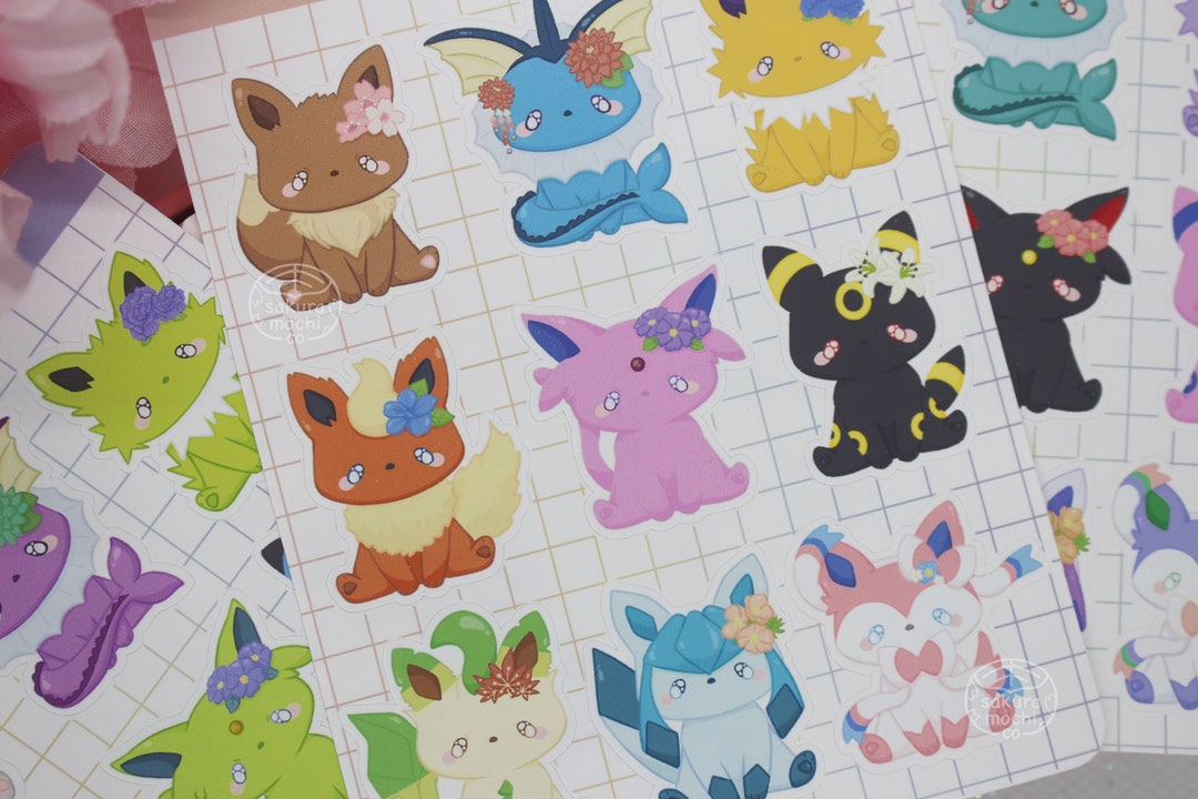 Floral Eeveelution Sticker Sheets | Shiny Eeveelution Flower Stickers ...