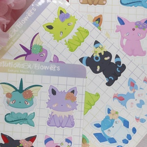 Floral Eeveelution Sticker Sheets | Shiny Eeveelution Flower Stickers ...