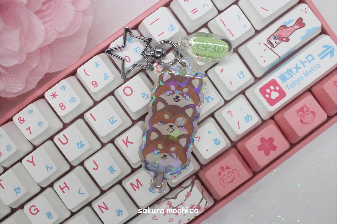 Red Sesame Shiba Inu Acrylic Keychain | Cute Shiba Dango Charm | Holo ...