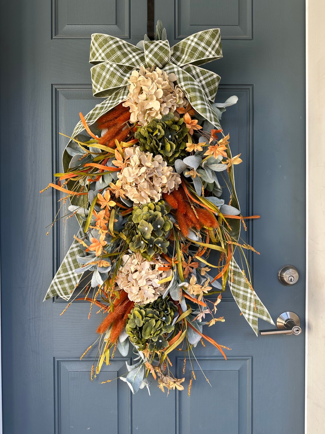 Large Fall Hydrangea Swag; Fall Swag, Fall Door, Lamb’s Ear Swag ...