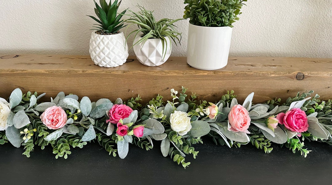 Pink & White Peony Garland, Wedding Garland, Lighted Garland, Pink ...
