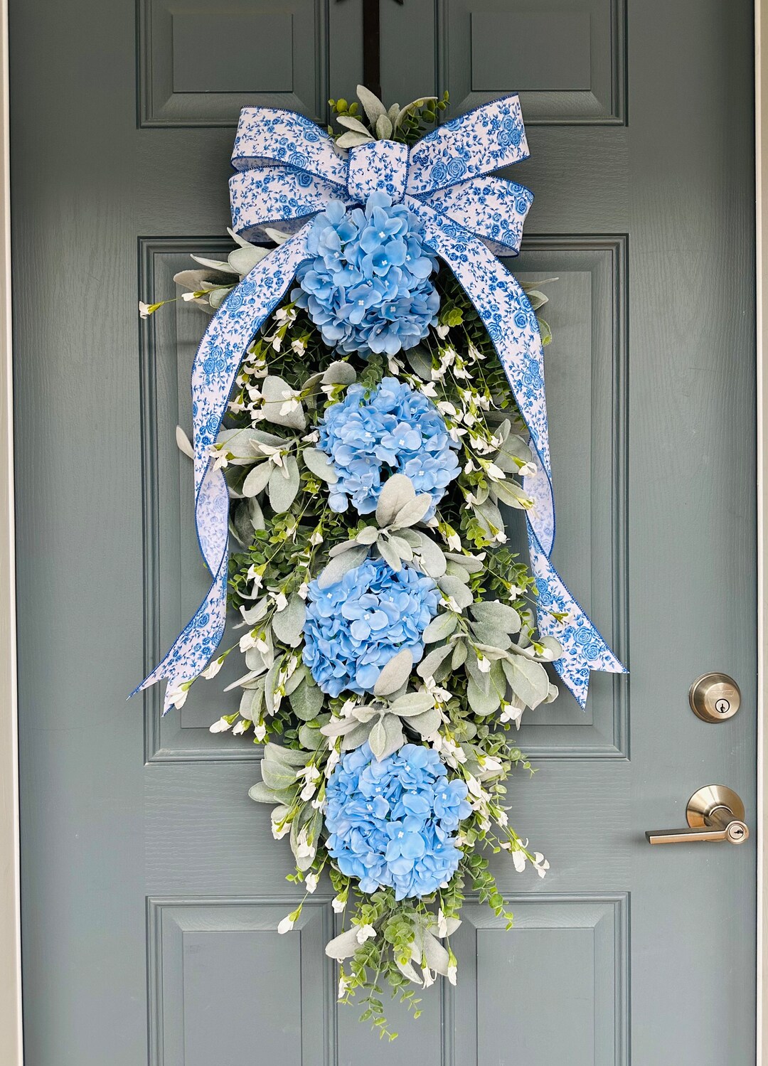 Large Blue Hydrangea Swag; Lamb’s Ear & Eucalyptus Swag, Hygrangea Swag ...